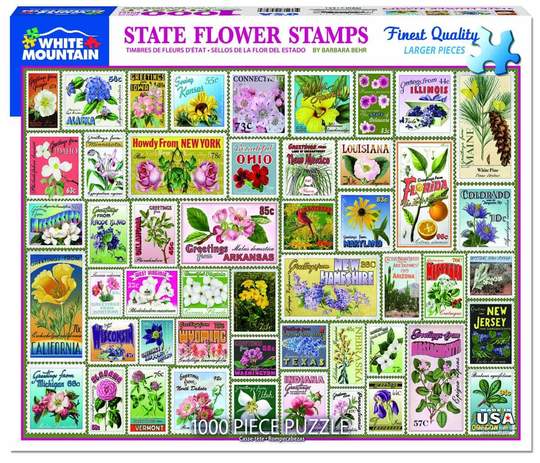 State Flower Stamps Puzzle 1000pc – Tomfoolery Toys and Books